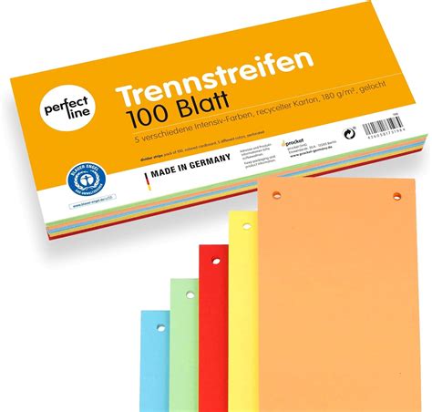 Perfect Line 100 Paper Separation Strips Folder Separators In 5 Intense Colours Sorted 180 G