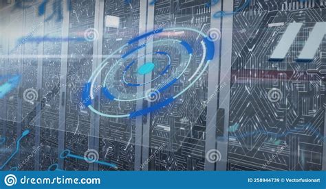 Image Of Mathematical Equations And Data Processing Against Computer Server Room Stock