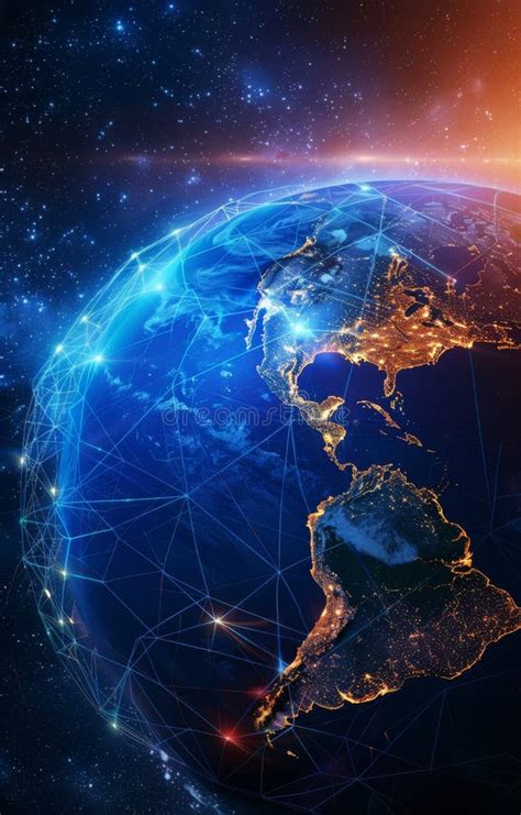 Globe With Global Connection Lines And Lights Worldwide Technology Concept Stock Illustration