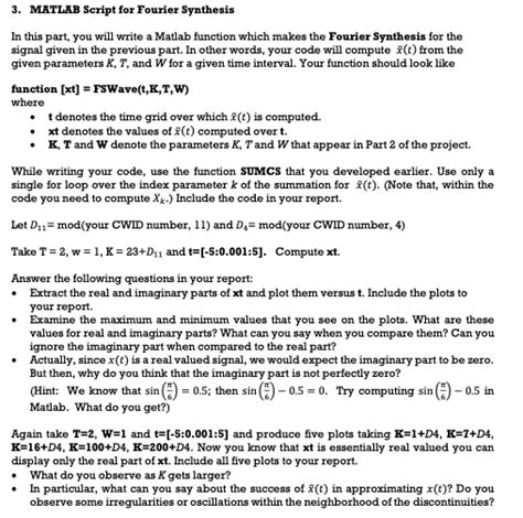 3 Matlab Script For Fourier Synthesis In This Part