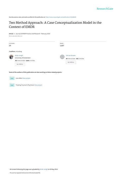 Two Method Approach A Case Conceptualization Model In The Context Of Emdr Jongh Pdf