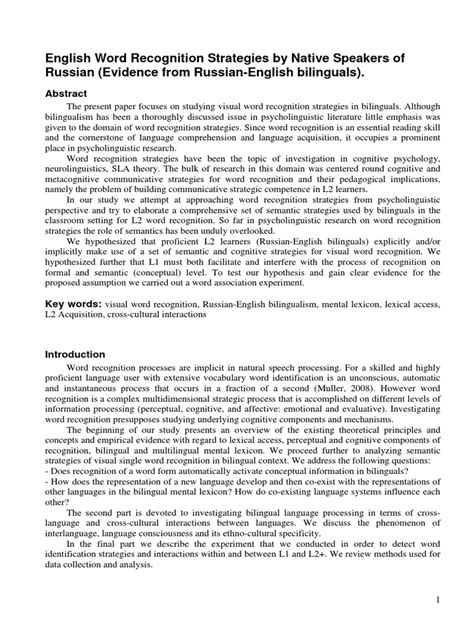 Visual Word Recognition Strategies Pdf Lexicon Multilingualism