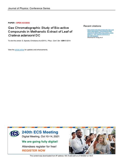 Gc Analysis Of Crateva Adansonii Leaf Extract Download Free Pdf Fat