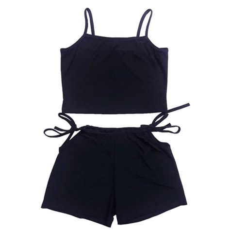 خرید و قیمت ست تاپ و شلوارک زنانه مدل بندی ظریف جنس جودون رنگ کاملا