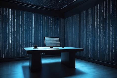 Premium Photo A Dark Room With Binary Code And Data Flowing In The