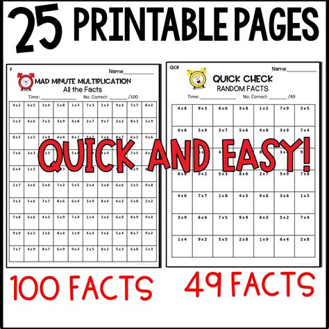 Math Facts Fluency Mad Minutes Timed Multiplication Tests Made By