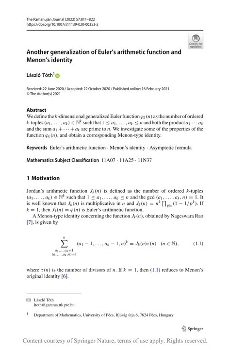 pdf another generalization of euler s arithmetic function and menon s