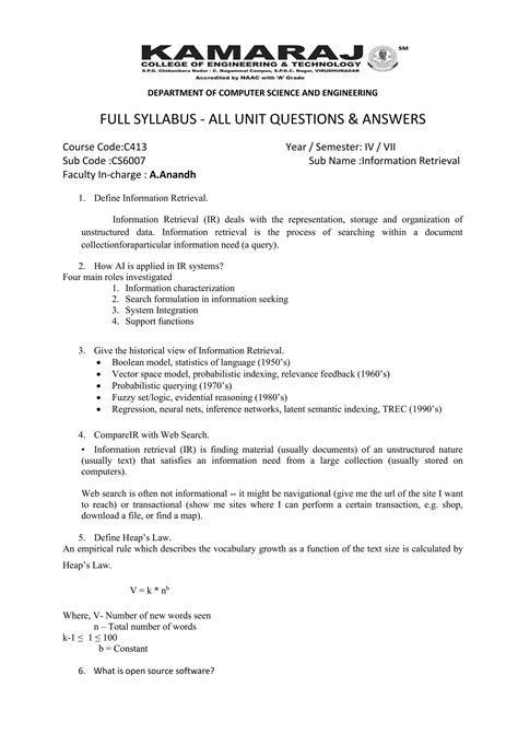 Cs6007 Information Retrieval 5 Units Notes Pdf