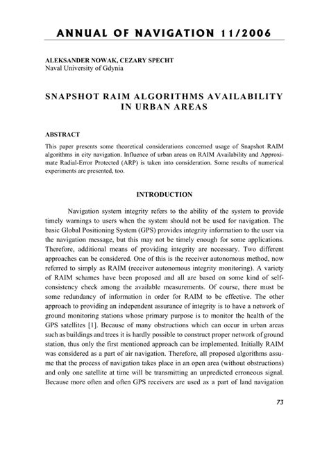 pdf snapshot raim algorithms availability in urban areas