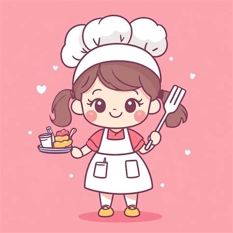 Chef Girl Holding Cookbook Wearing Hat Premium Ai Generated Vector