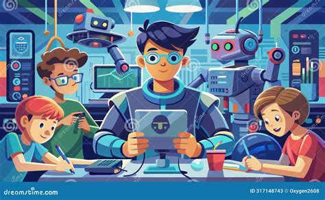 Young Innovators At A High Tech Robotics Workshop Stock Illustration Illustration Of Bright