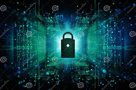 Secure Lock Firewall Barrier With Binary Code And Circuits Stock