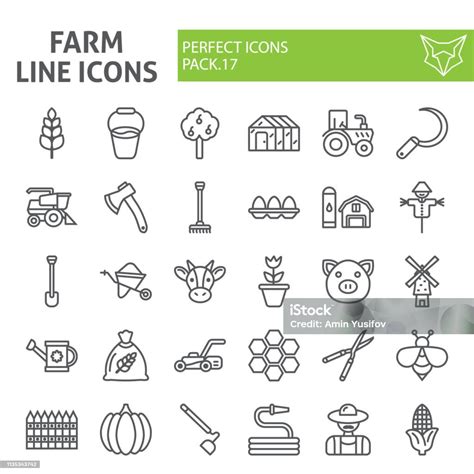 농장 라인 아이콘 세트 농업 기호 컬렉션 벡터 스케치 로고 일러스트 원 예 표지판 선형 무늬 패키지 흰색 배경에 고립 10에