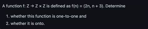 solved a function f z→z×z is defined as f n 2n n 3