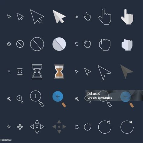 화살표와 웹 인터넷 커서 아이콘의 마우스 포인터 집합 및 응답 아이콘 세트 에 대한 스톡 벡터 아트 및 기타 이미지 가리키기 개체 그룹 Istock