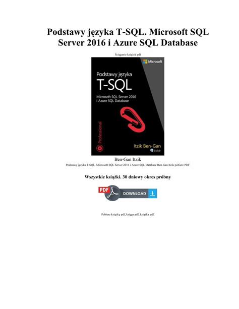 Pdf Podstawy Języka T Sql Microsoft Sql Server 2016 I Azure