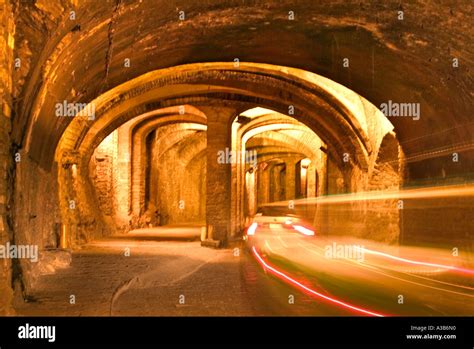 Shot Depicting Movement Of A Car Going Through The Underground Tunnel