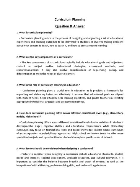 Curriculum Plannin Questionandanswer Pdf Curriculum Differentiated Instruction