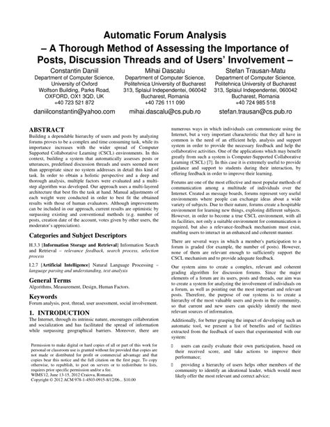 Pdf Automatic Forum Analysis A Thorough Method Of Assessing The