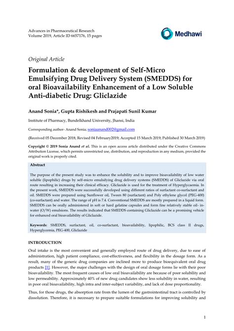 PDF Formulation Development Of Self Micro Emulsifying Drug Delivery System SMEDDS For Oral