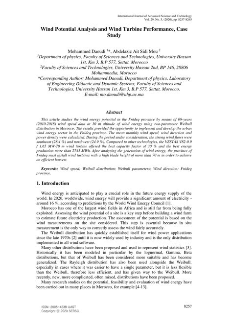 PDF Wind Potential Analysis And Wind Turbine Performance Case Study