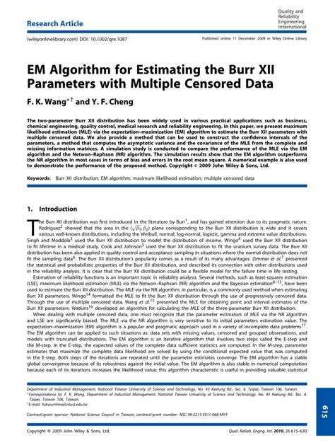 Pdf Em Algorithm For Estimating The Burr Xii Parameters With Multiple Censored Data