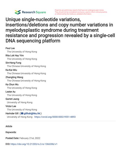 Pdf Unique Single Nucleotide Variations Insertions Deletions And Copy Number Variations In