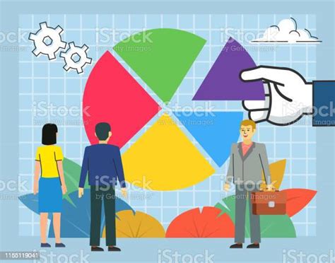 사업 계획 그래프 통계 전략 회의 사람들은 큰 원형 차트 근처에 서 있다 웹 페이지 배너 소셜 미디어 프리 젠 테이 션 포스터