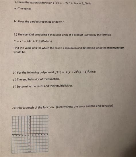 solved 1 given the quadratic function f x 7x2 14x
