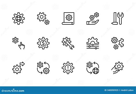 Gears And Cogwheels Vector Linear Icons Set Isolated Icon Collection