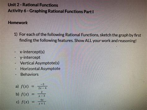Solved Unit 2 Rational Functions Activity 6 Graphing Chegg Com