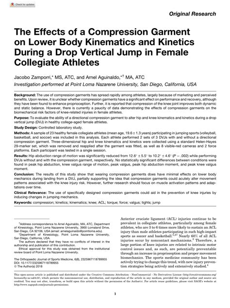 Pdf The Effects Of A Compression Garment On Lower Body Kinematics And Kinetics During A Drop