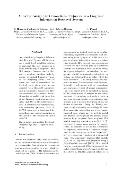 pdf a tool to weigh the connectives of queries in a linguistic