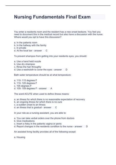 Nursing Fundamentals Final Exam Questions With Solutions 2024 Vn Fundamental Stuvia Us