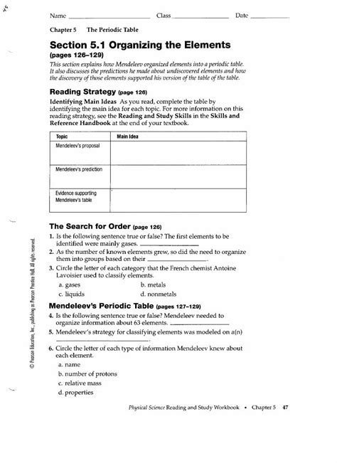 pdf chapter 5 the periodic table section 5 1 organizing the