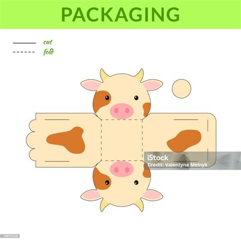 Diy 파티는 생일 과자 사탕 작은 선물 빵집을위한 아기 샤워를위한 소 상자를 선호합니다 소매 상자 청사진 템플릿 인쇄 컷아웃 접기 접착제 스티커 벡터 스톡 일러스트레이션