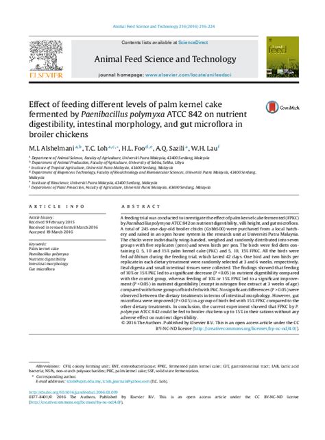 Pdf Effect Of Feeding Different Levels Of Palm Kernel Cake Fermented