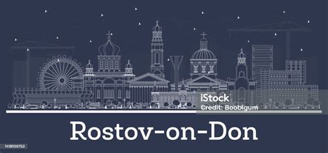 하얀 건물이있는 로스토프 온 돈 러시아 도시 스카이 라인을 개략적으로 설명합니다 도시에 대한 스톡 벡터 아트 및 기타 이미지 도시 러시아 건물 외관 Istock