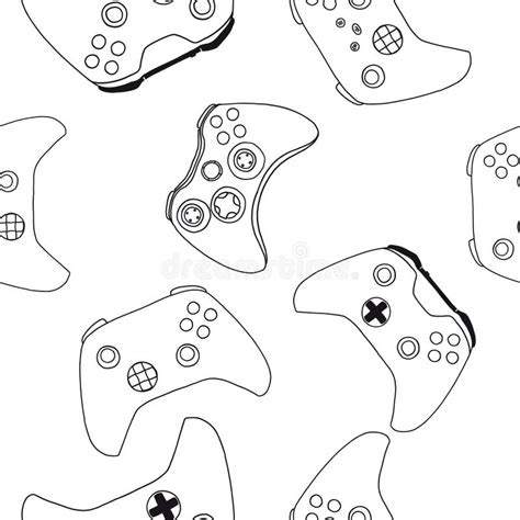 Game Controllers Seamless Pattern Wallpaper In Outline Doodle Flat Style Stock Vector