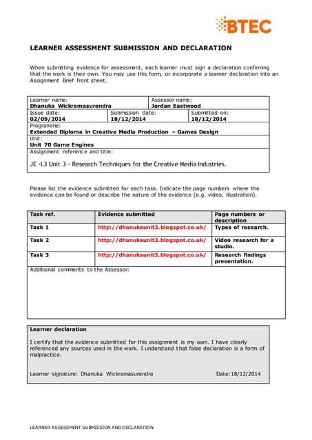 Learner Assessment Submission Declaration Docx