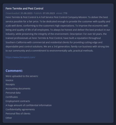 8base Ransomware Group Targets Fenn Termite And Pest Control