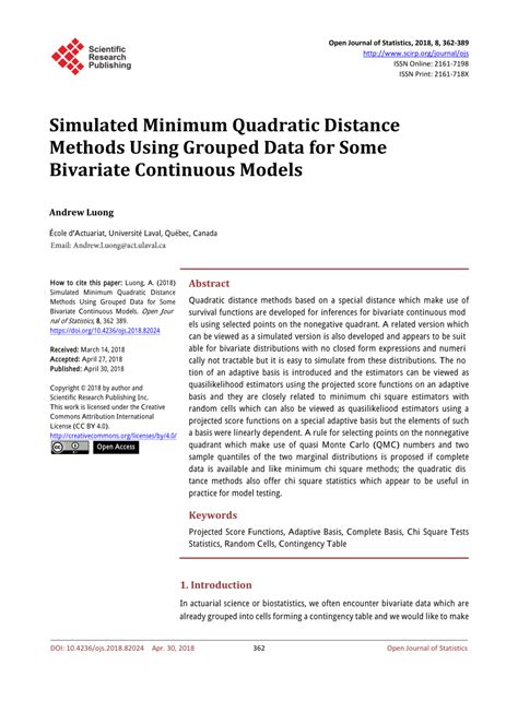 Pdf Simulated Minimum Quadratic Distance Methods Using Grouped Data For Some Bivariate