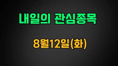 8월12일 화요일 추천종목 관심종목 급등 상한가 예상주 대원전선 하이드로리튬 잉글우드랩 Youtube