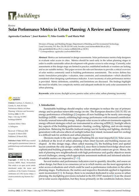 Pdf Solar Performance Metrics In Urban Planning A Review And Taxonomy