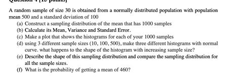 Solved A Random Sample Of Size 30 Is Obtained From A Chegg Com