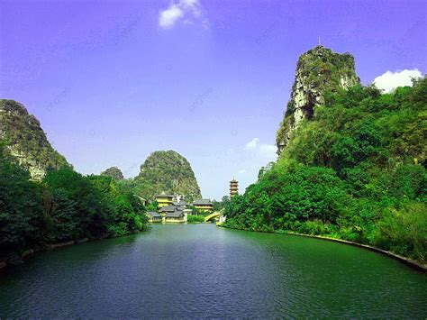 광서 이 강 풍경 촬영 도 배경 광서 풍경 강과 호수 백운 푸른 하늘 배경 일러스트 및 사진 무료 다운로드 Pngtree