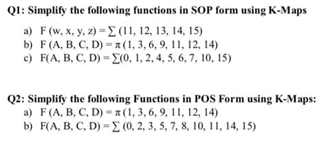 Solved Q1 Simplify The Following Functions In Sop Form