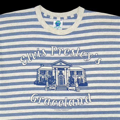 Vintage 90s Elvis Presley Graceland T Shirt Xxl Blue White Striped