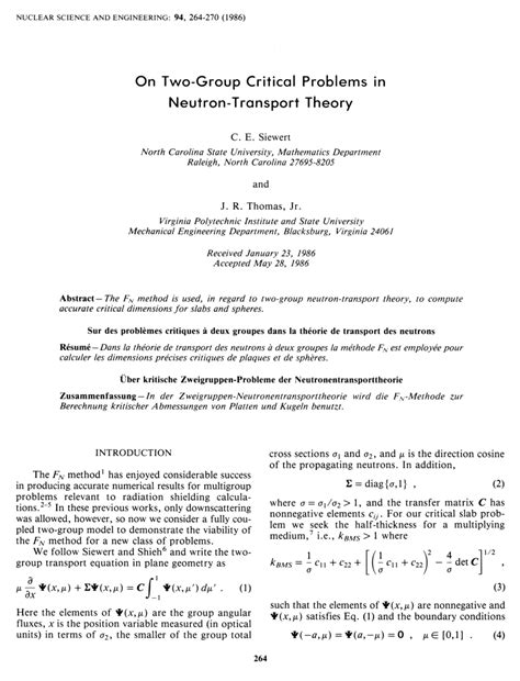 Pdf On Two Group Critical Problems In Neutron Transport Theory