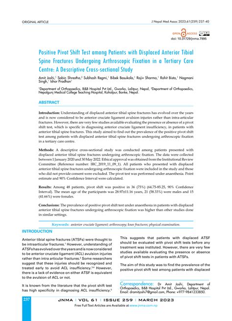 Pdf Positive Pivot Shift Test Among Patients With Displaced Anterior